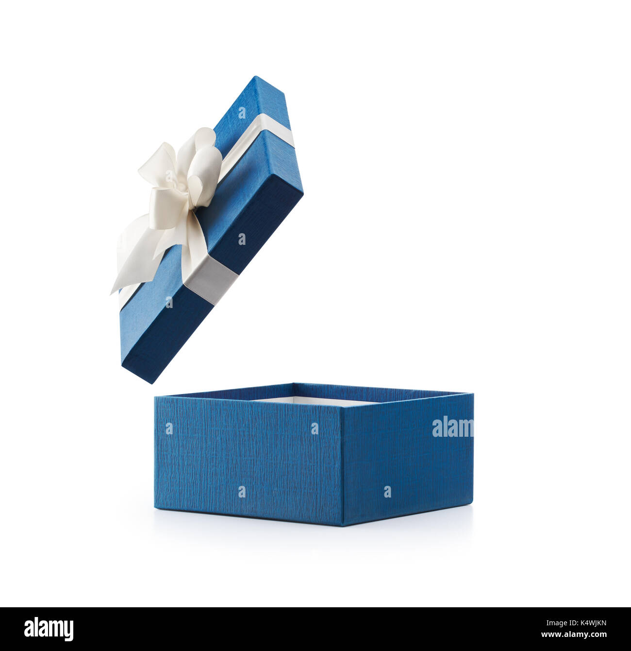 Blue open gift box with white bow isolated on white background Stock ...