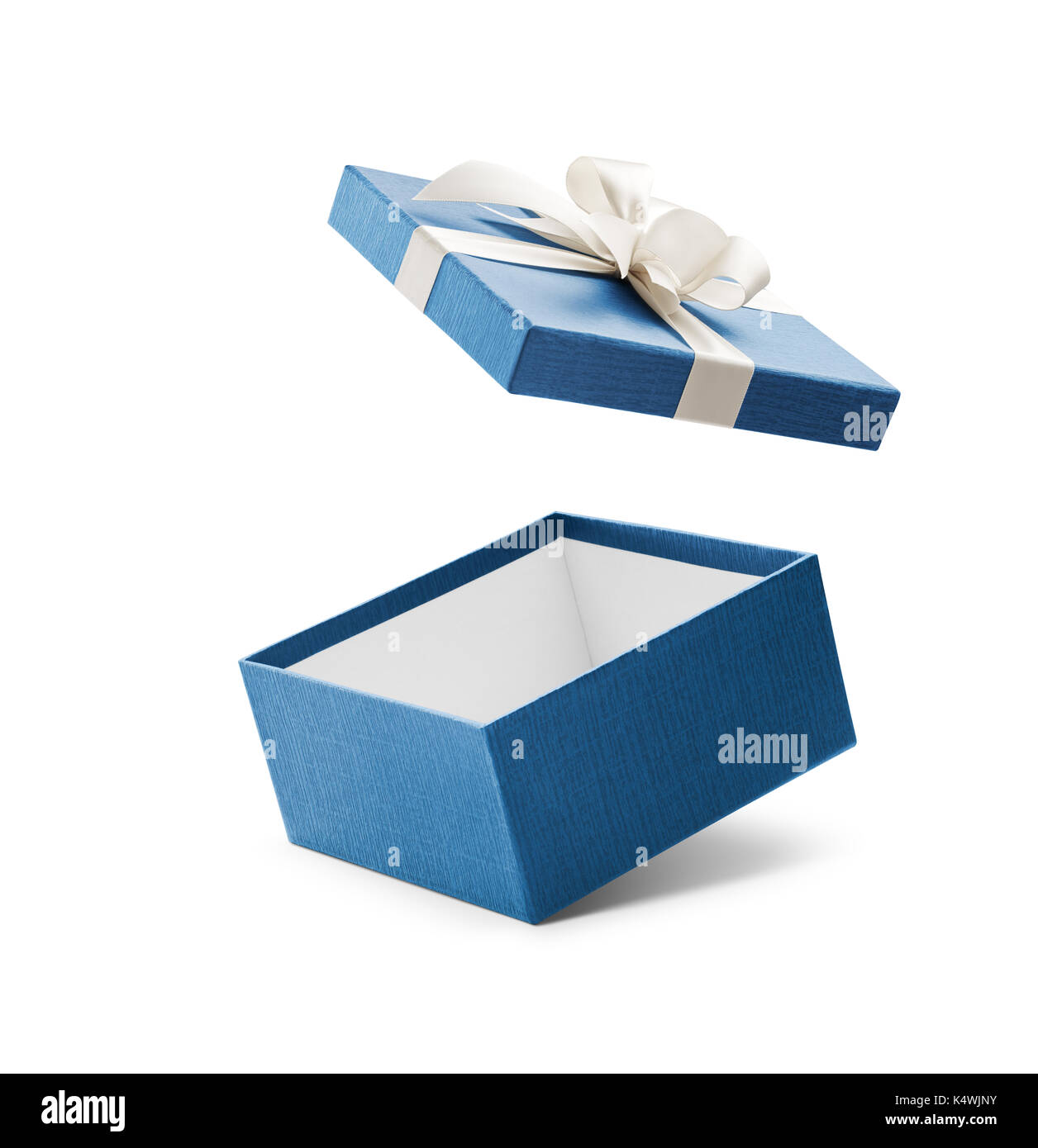 Blue open gift box with white bow isolated on white background Stock ...