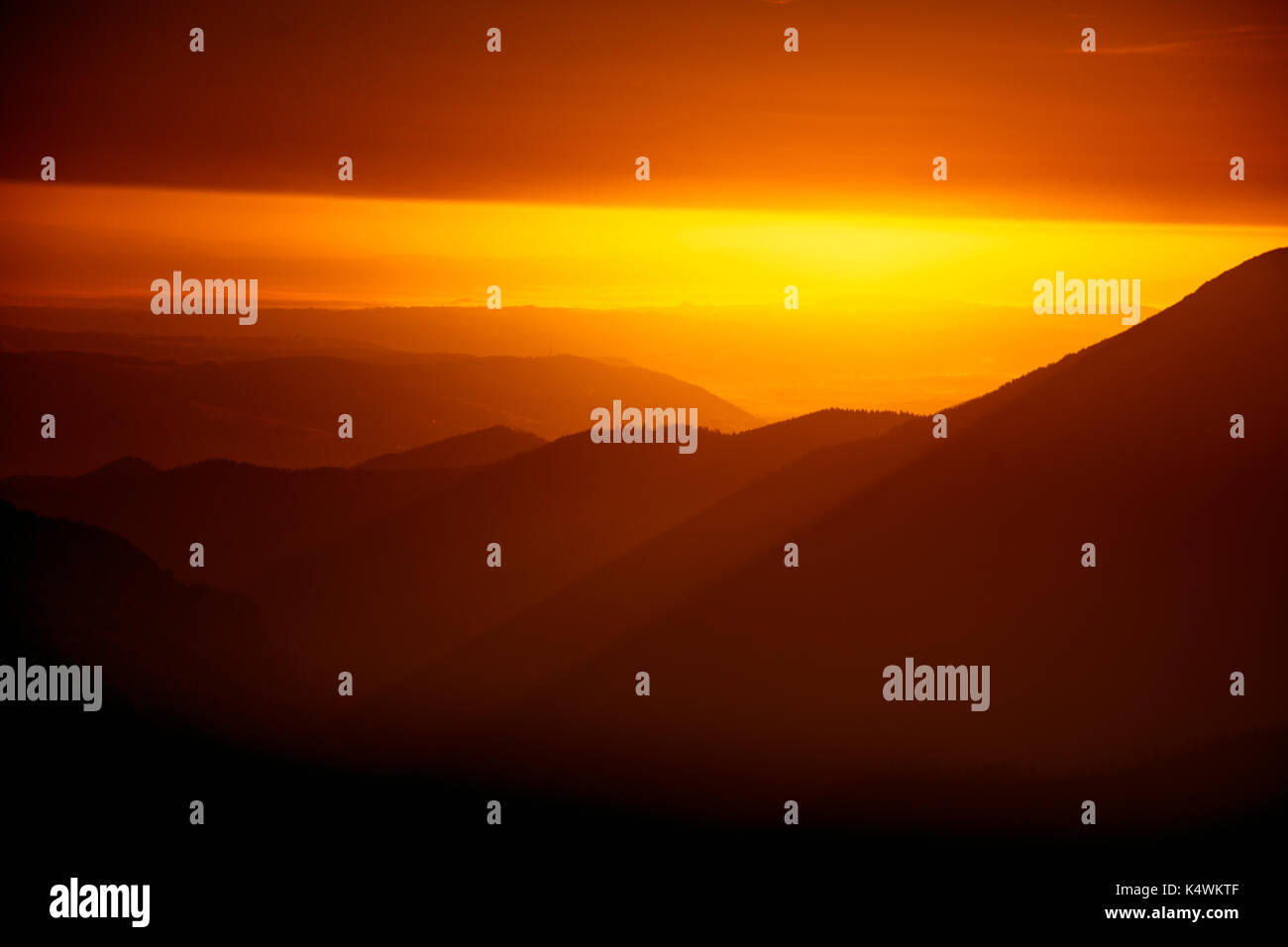 A beautiful, colorful, abstract mountain landscape in a red tonality ...