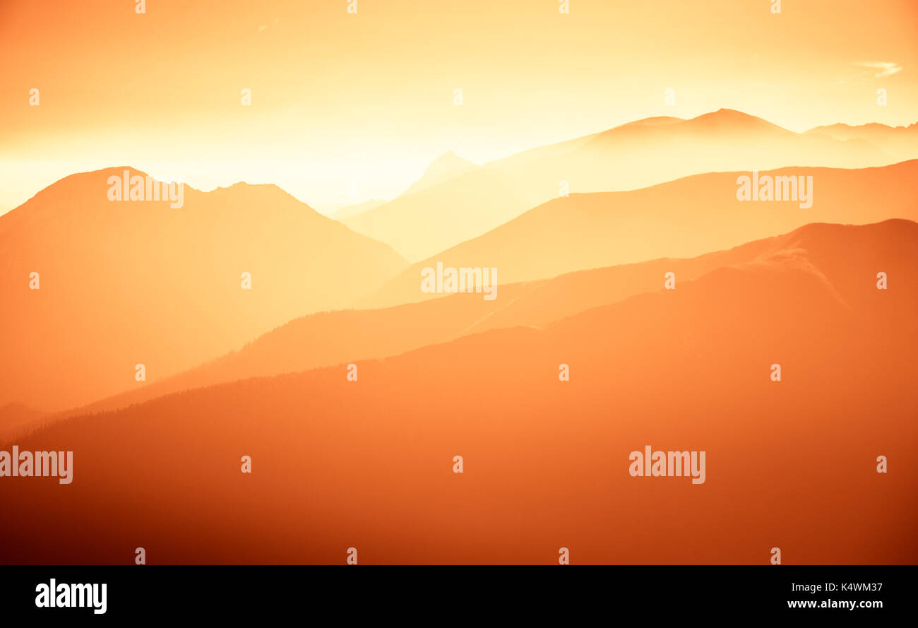 A beautiful, colorful, abstract mountain landscape in a red tonality ...