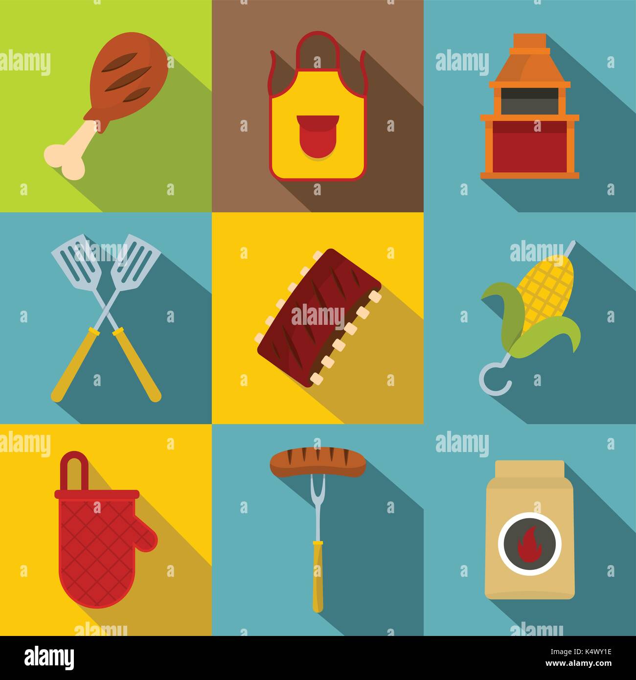 BBQ food icon set, flat style Stock Vector Image & Art - Alamy