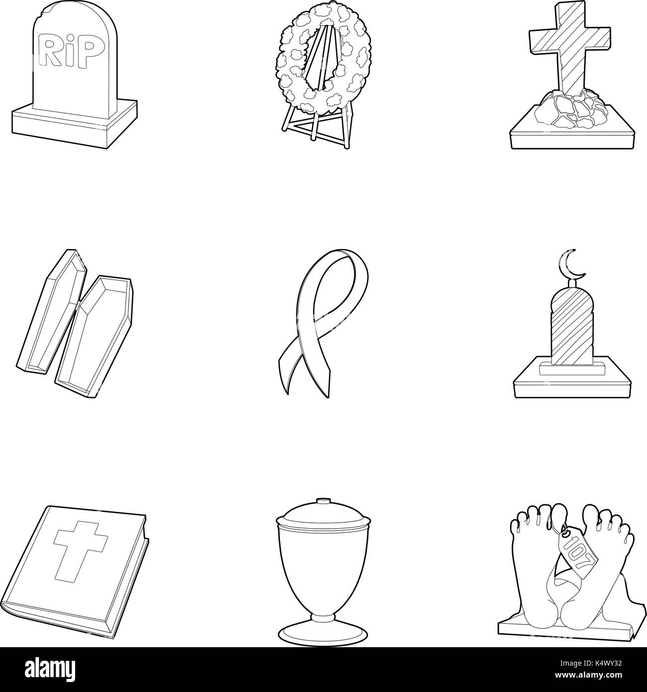 Funeral icons set, outline style Stock Vector Image & Art - Alamy