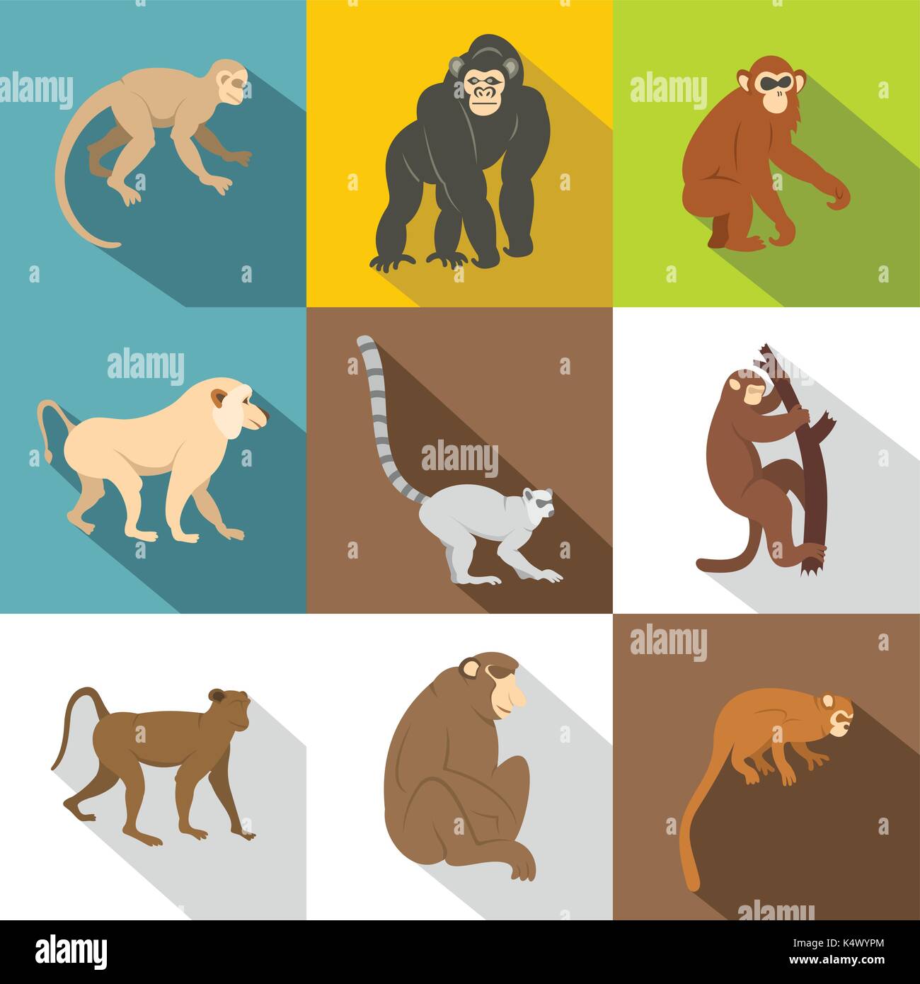 Monkey icon set, flat style Stock Vector Image & Art - Alamy