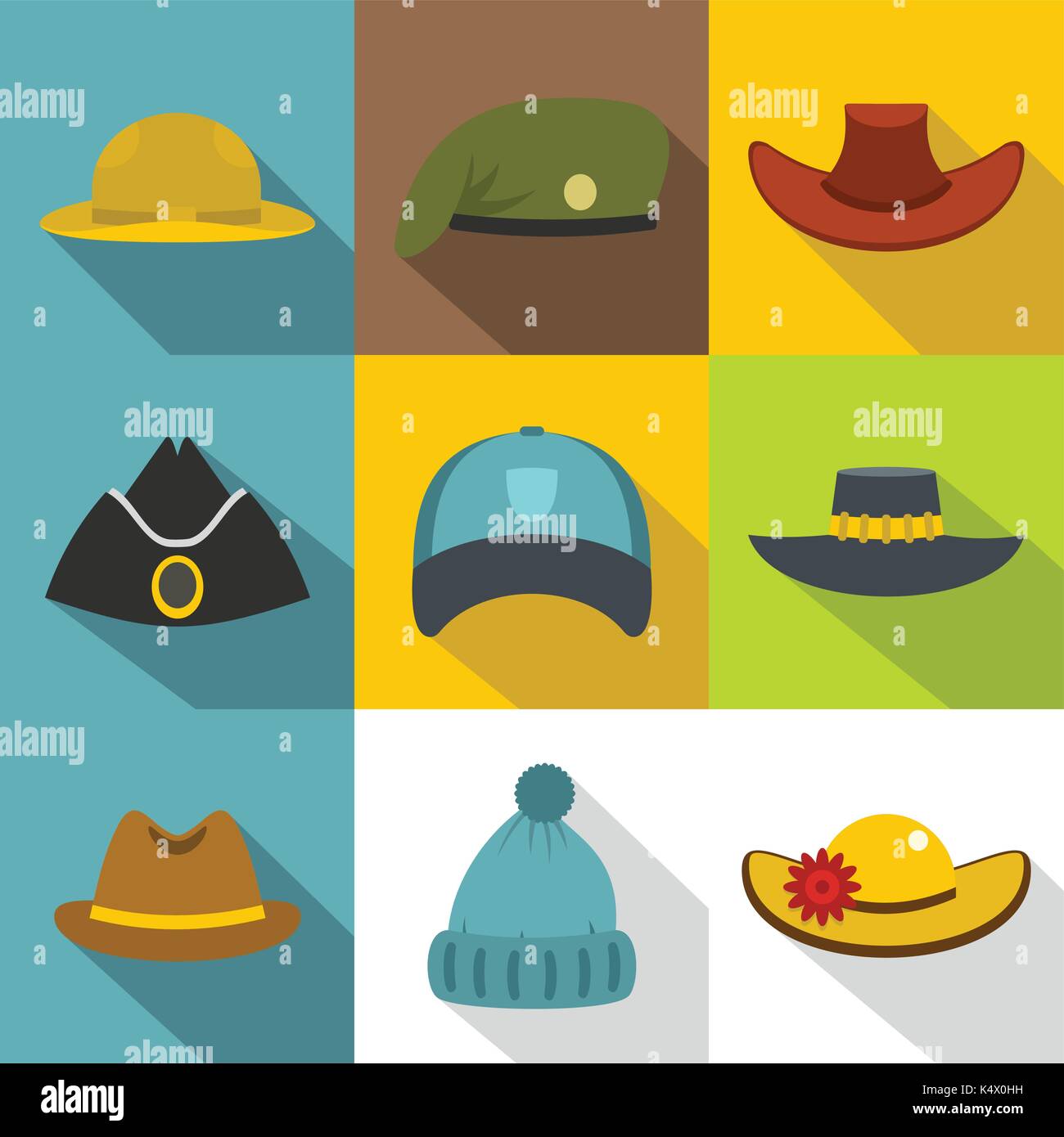Hat icon set, flat style Stock Vector Image & Art - Alamy