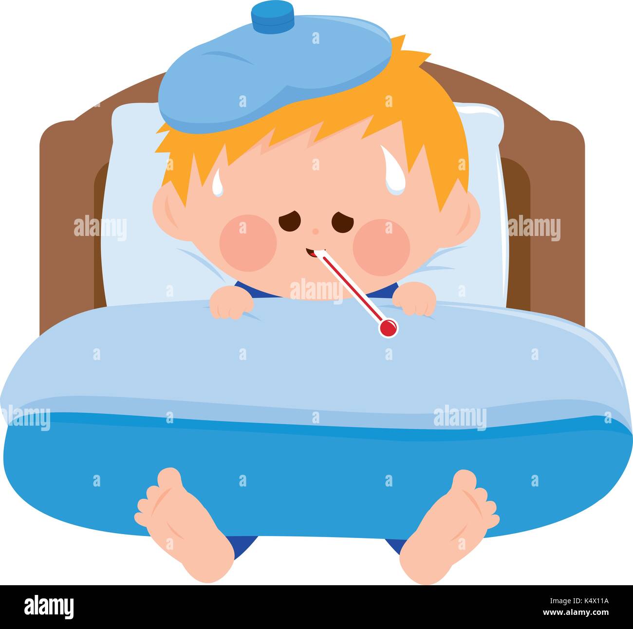 Clip Art Boy Sick In Bed