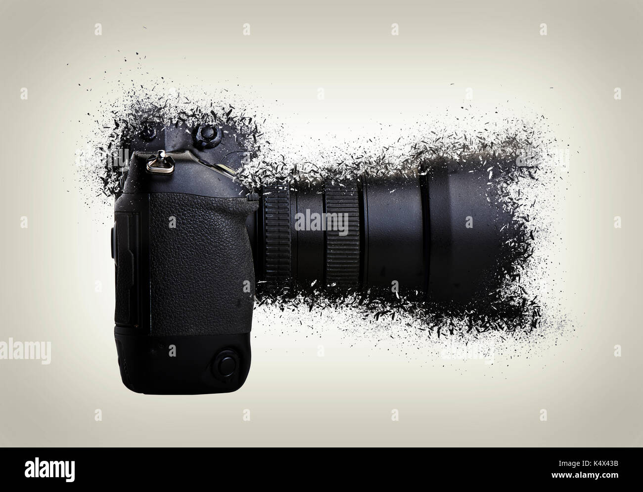 One black camera shattered on white background. side view Stock Photo ...