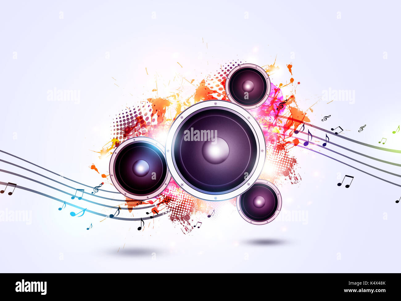 abstract sound speaker multicolor music background with muisc notes and ...