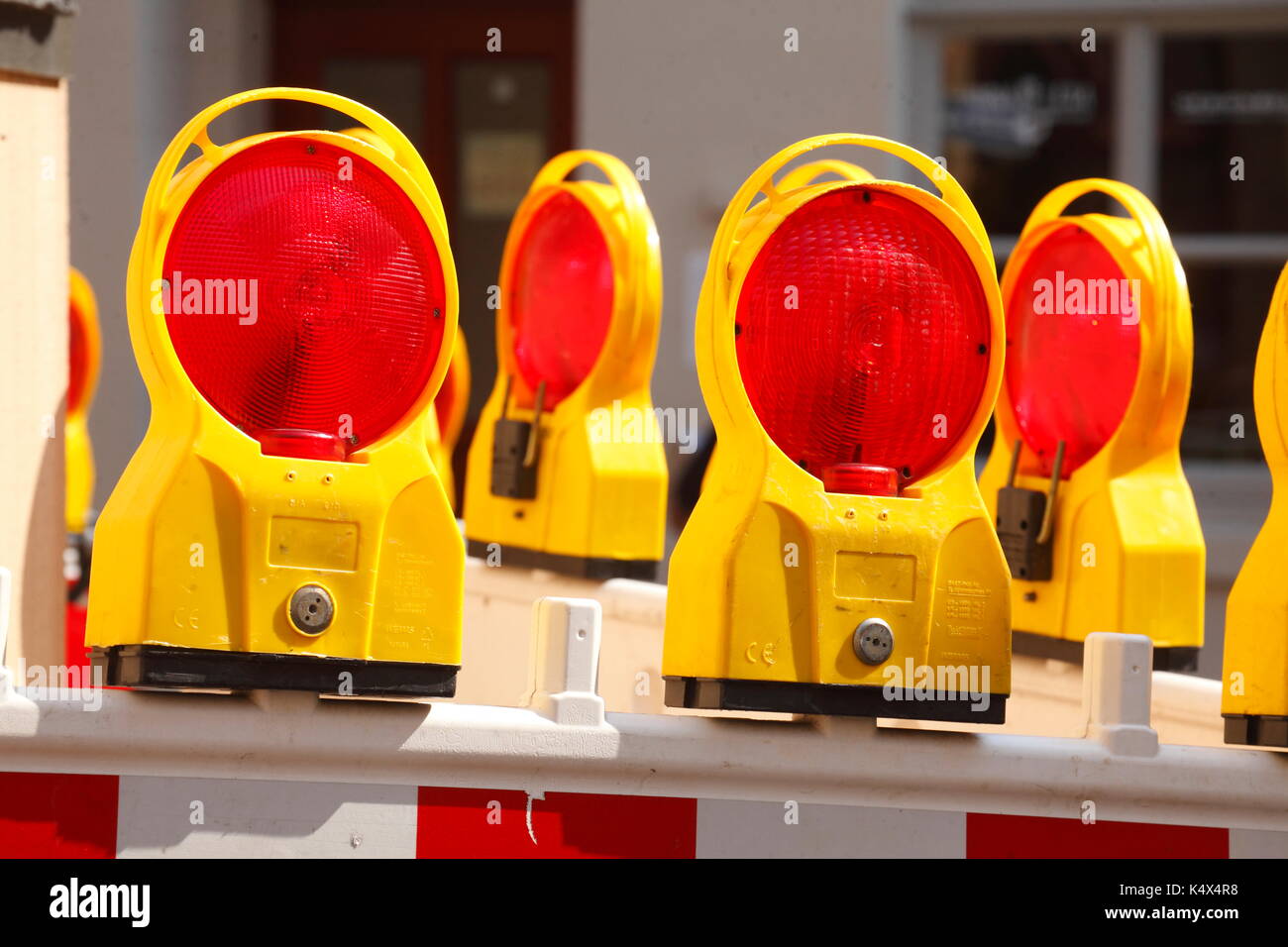 Flashing lights on road barrier hi-res stock photography and images - Alamy