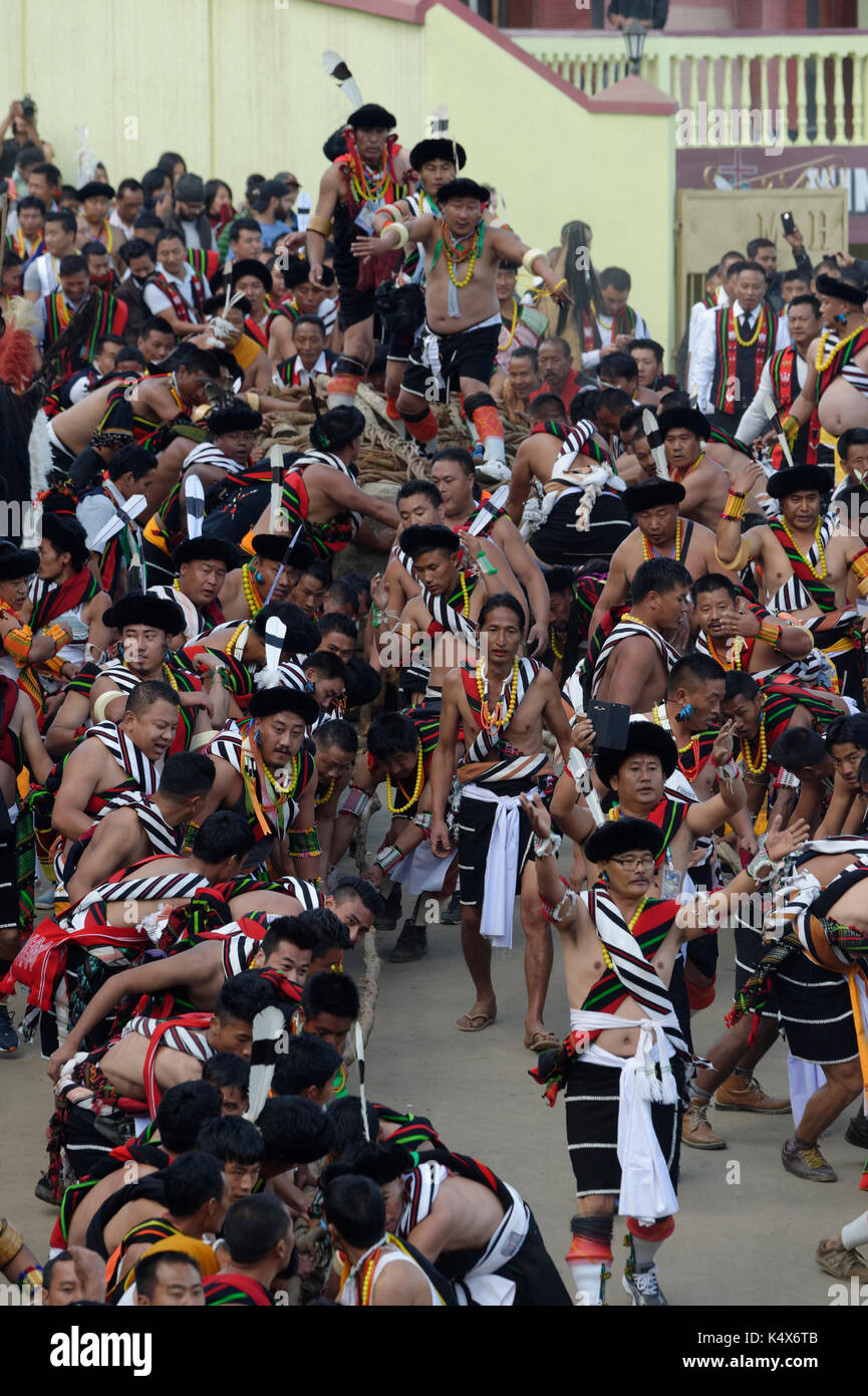 Stone pulling ceremony during Kisima Nagaland Hornbill festival, Kohima ...