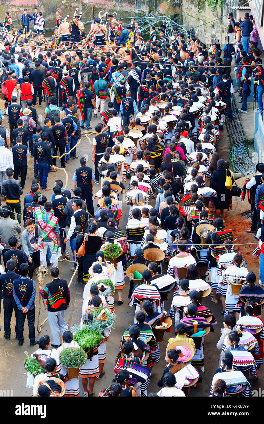 Stone pulling ceremony during Kisima Nagaland Hornbill festival, Kohima ...
