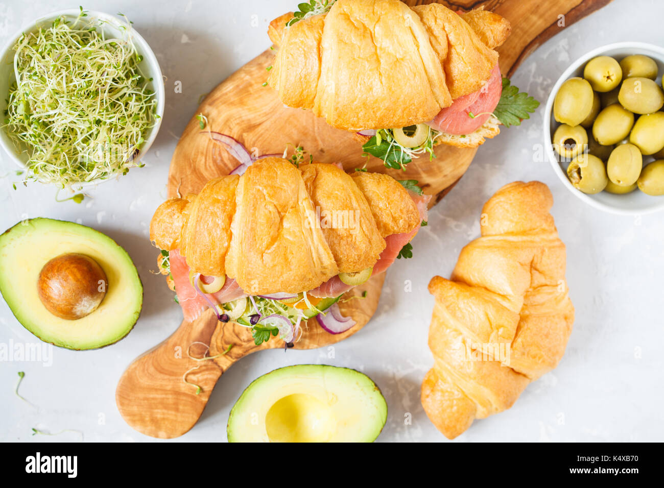 Croissant sandwich salmon vegetables hi-res stock photography and ...