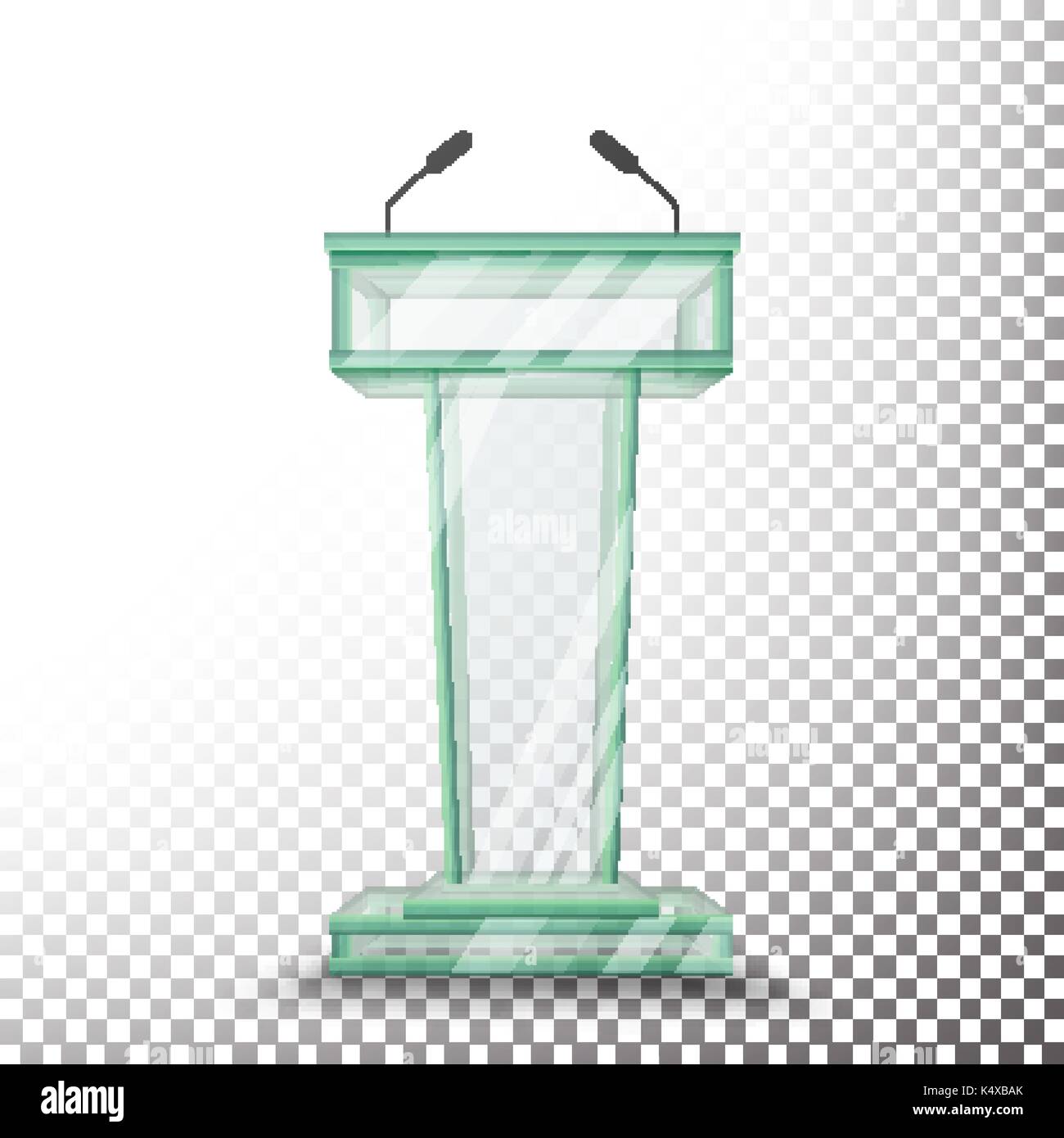 Transparent Glass Podium Tribune Vector. Rostrum Stand With Microphones ...