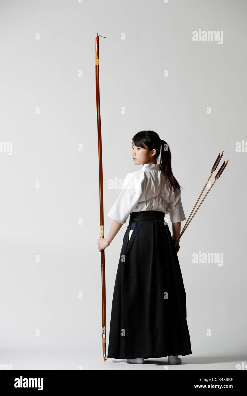 Japanese traditional archery athlete against white background Stock ...