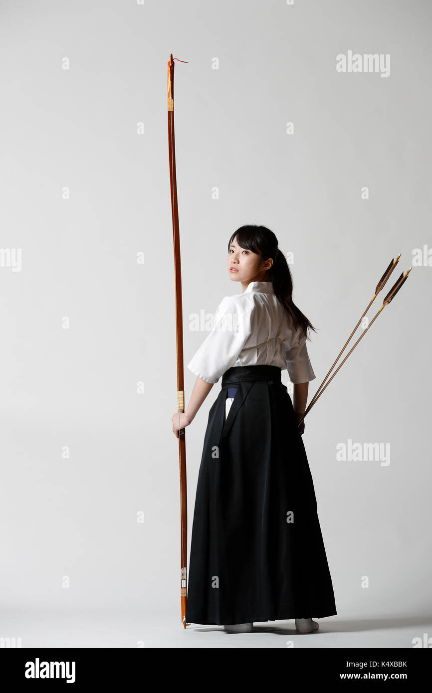 Japanese traditional archery athlete against white background Stock ...