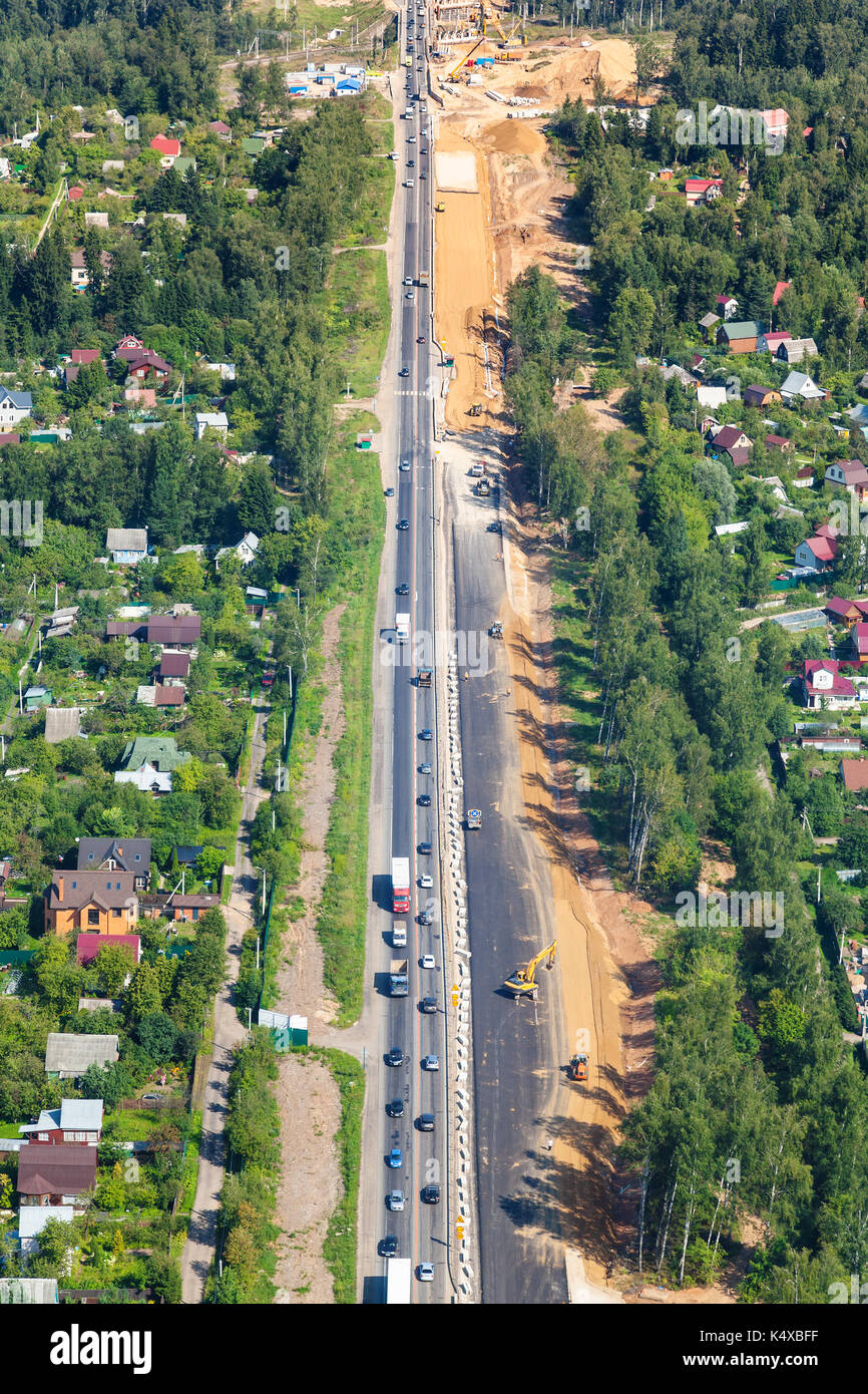 above view of construction of federal highway A107, the Moscow Small ...