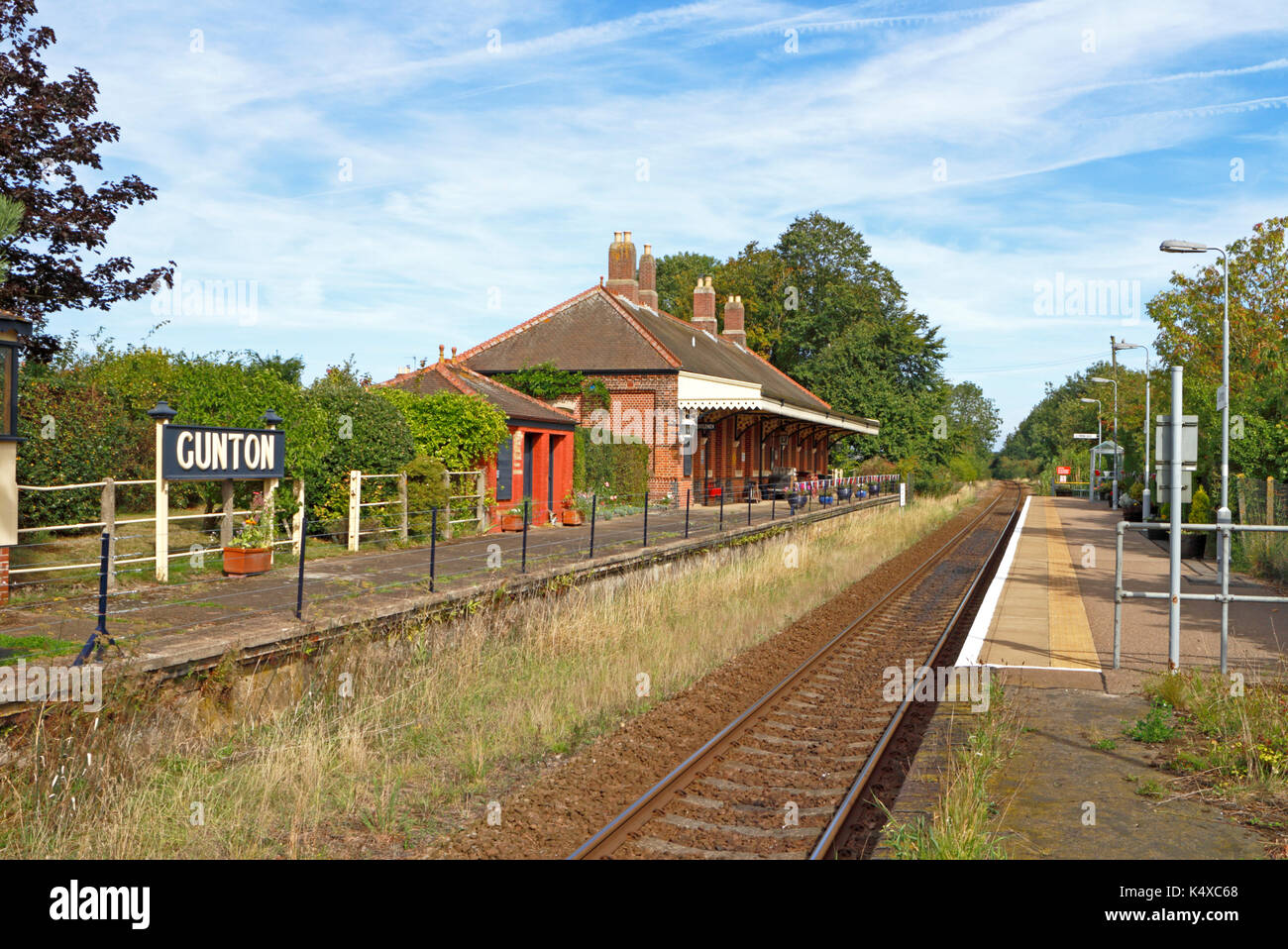 A view of the preserved railway buildings and the currently used single ...