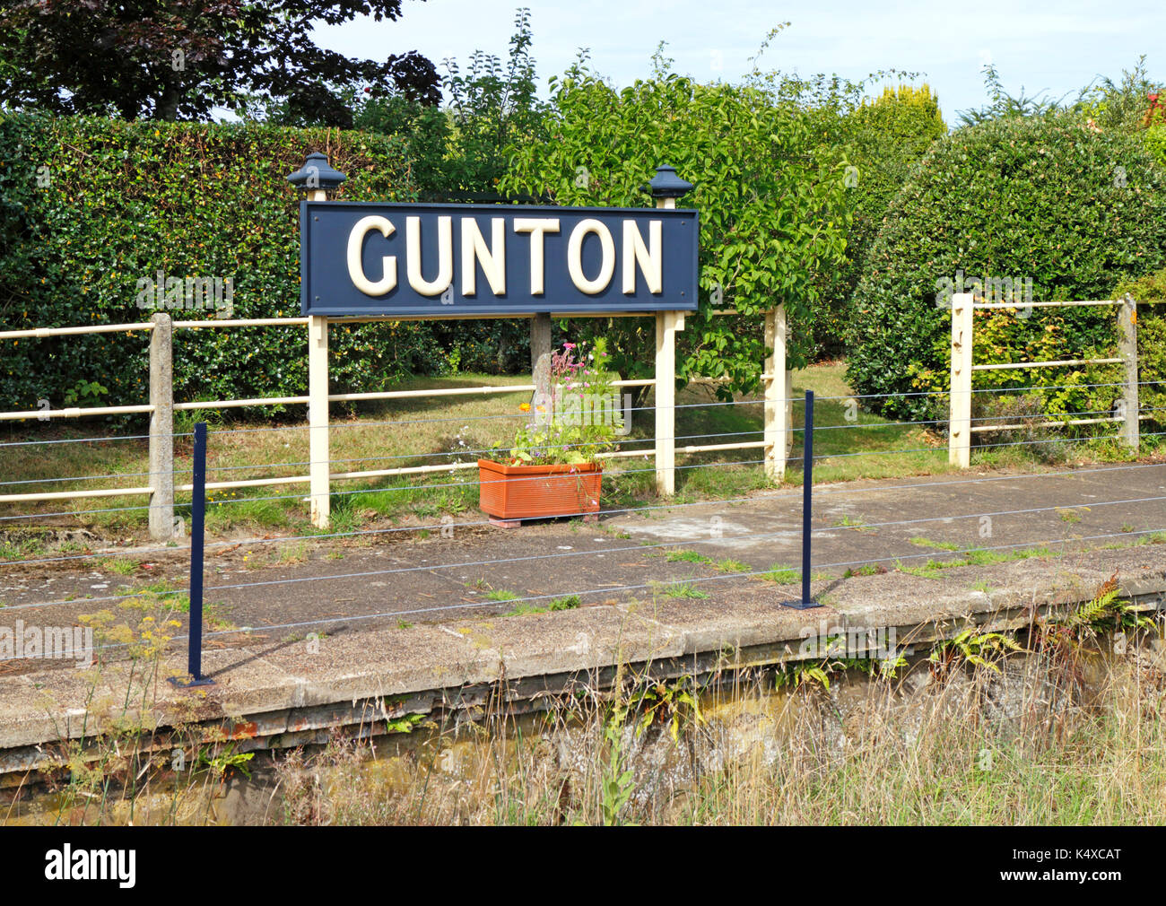 The original railway station sign at the preserved Gunton Station ...
