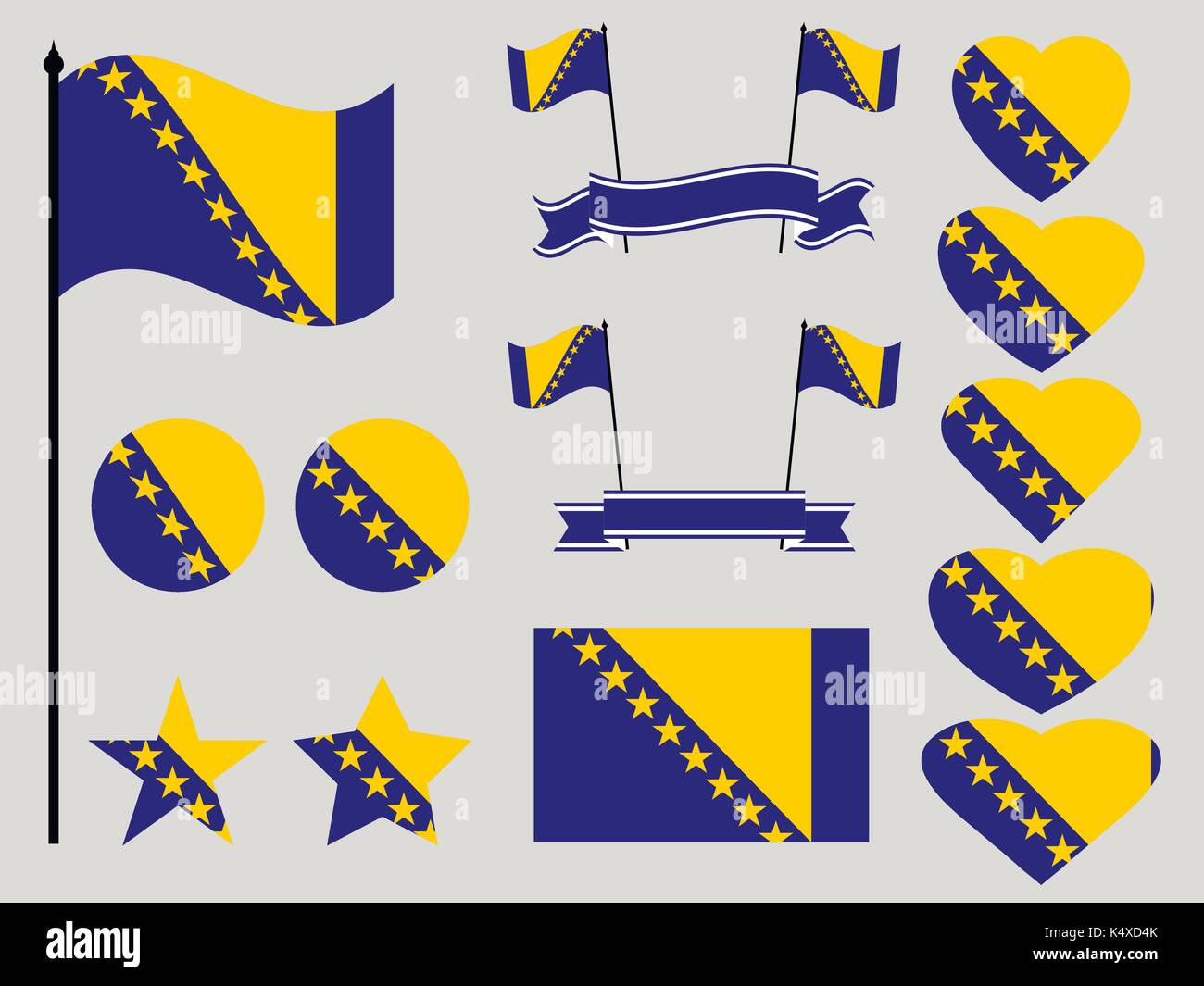Bosnia and Herzegovina flag set. Collection of symbols heart and circle ...
