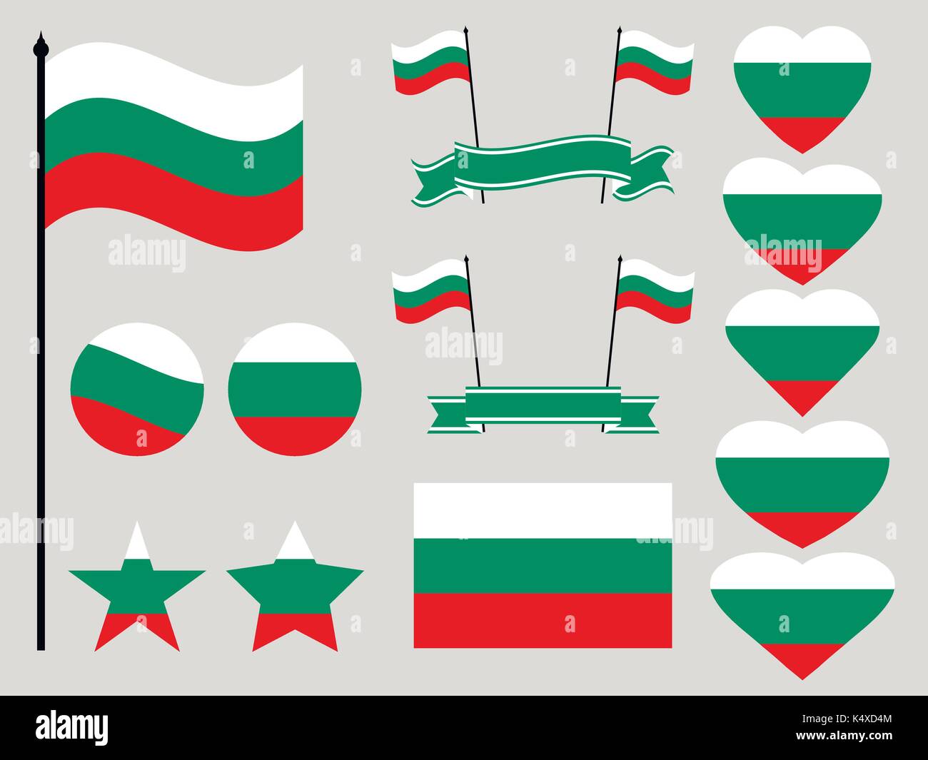 Bulgaria flag set. Collection of symbols heart and circle. Vector ...