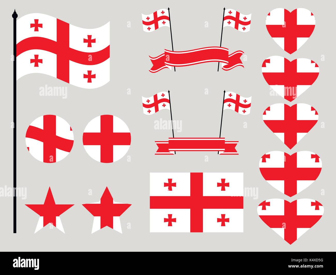 Georgia flag set. Collection of symbols heart and circle. Vector ...
