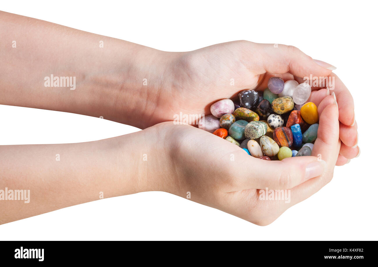 many various gems in handful isolated on white background Stock Photo ...
