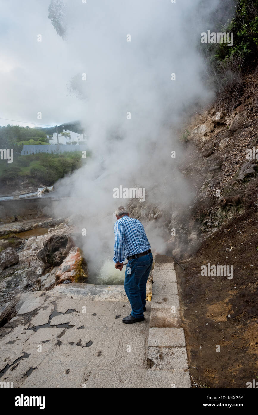 Caldeira, Furnas. Hot springs and fumaroles, people cooking in Furnas ...