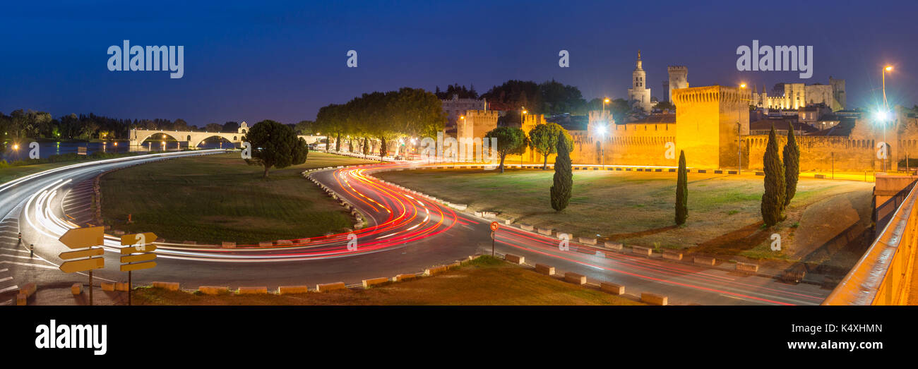 Panorama of Avignon at Night Stock Photo - Alamy