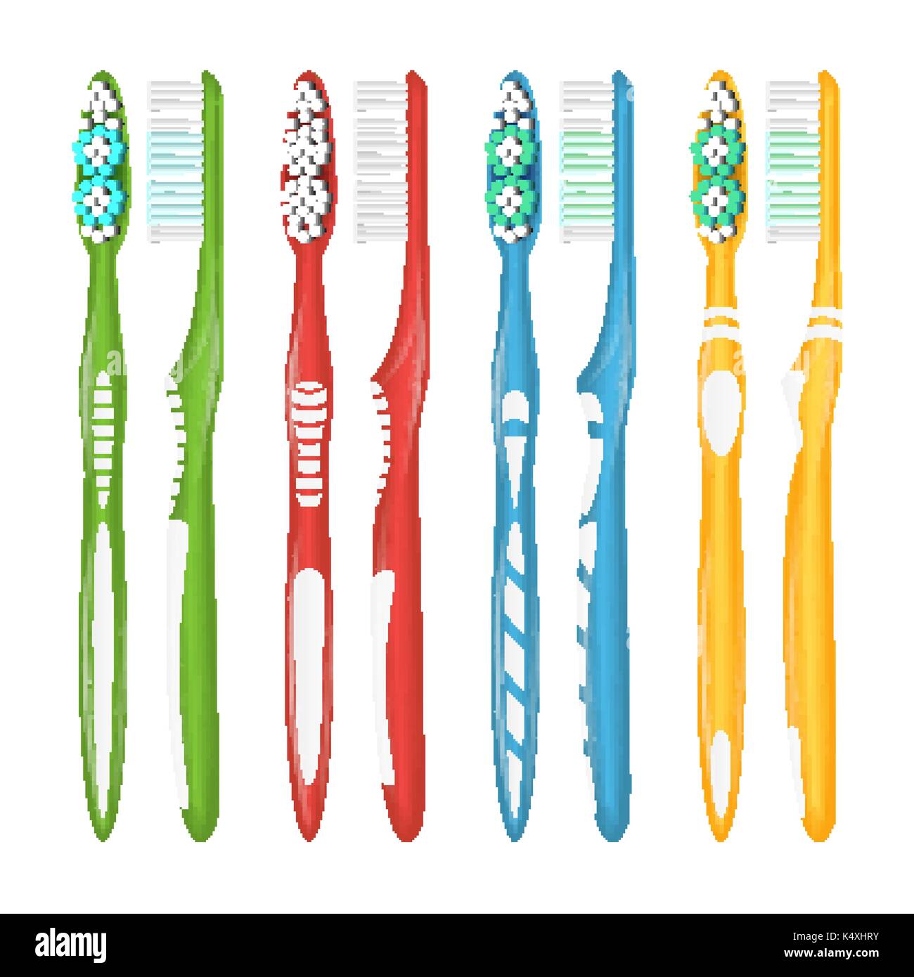Toothbrush Set Vector. Realistic Plastic Toothbrushes. Different Colors ...