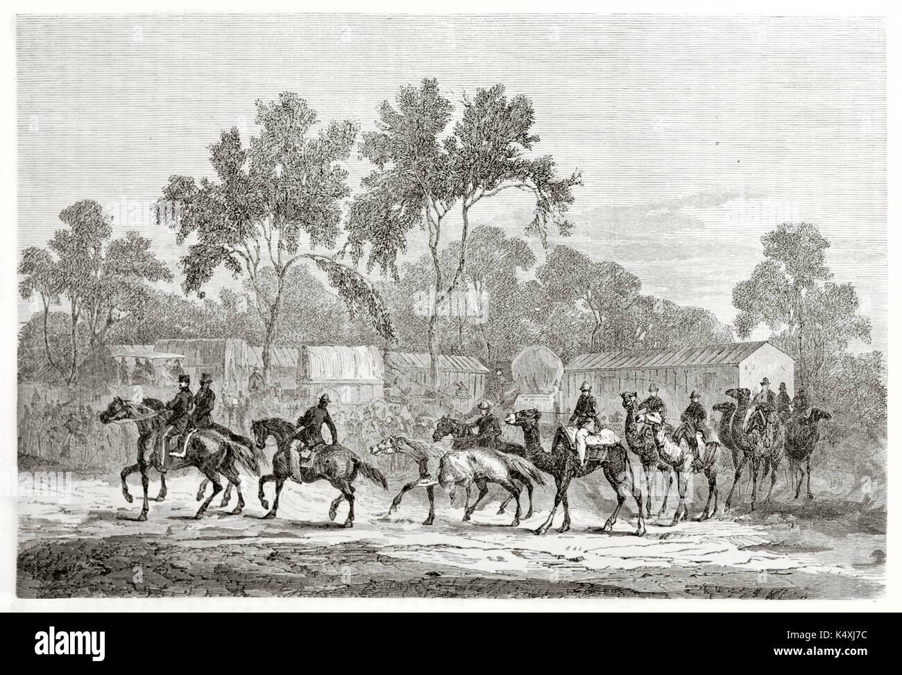 Ancient explorers take a expedition on horses and dromedaries in the ...