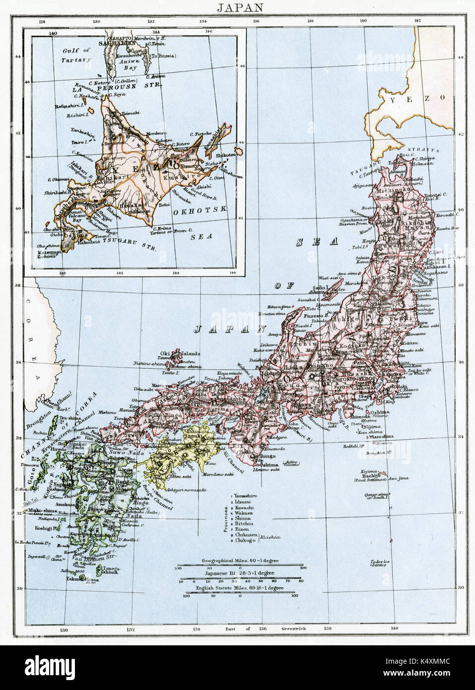 Antique map, circa 1875, of Japan Stock Photo - Alamy
