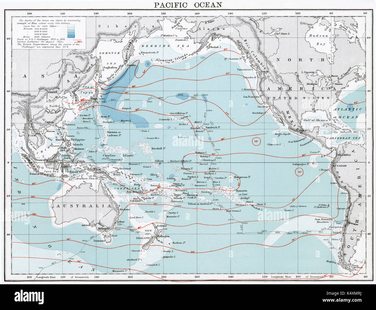 Antique map, circa 1875, of Pacific Ocean Stock Photo - Alamy