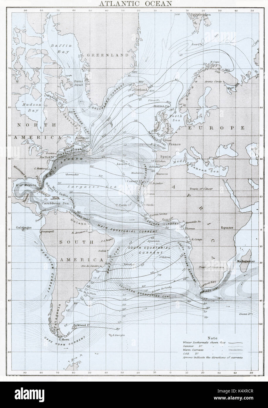 Antique map, circa 1875, of Atlantic Ocean Stock Photo - Alamy