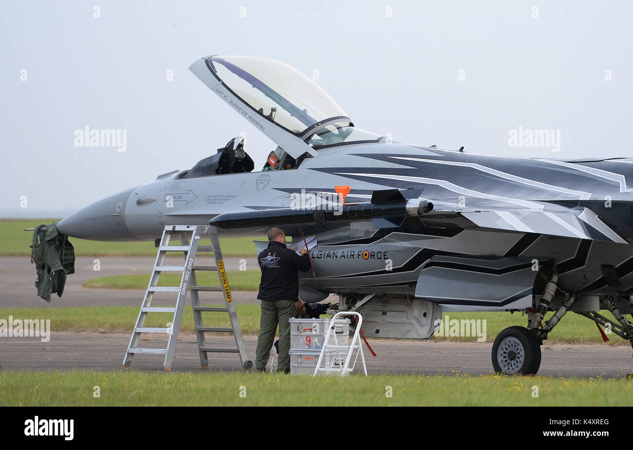 Pilot Tom 'Gizmo' De Moortel checks his Belgian F-16 fighter after ...