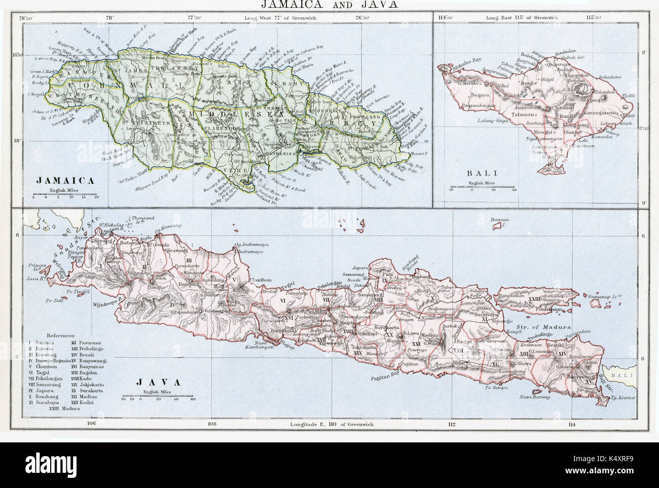 Antique map, circa 1875, of Jamaica & Java Stock Photo - Alamy