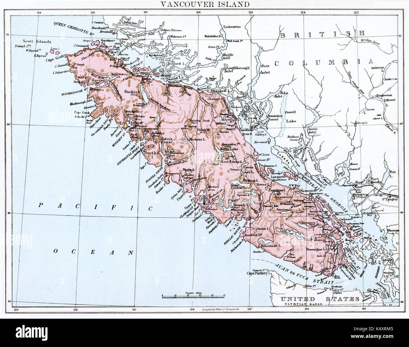 Antique map, circa 1875, of Canada (Vancouver Islands Stock Photo - Alamy