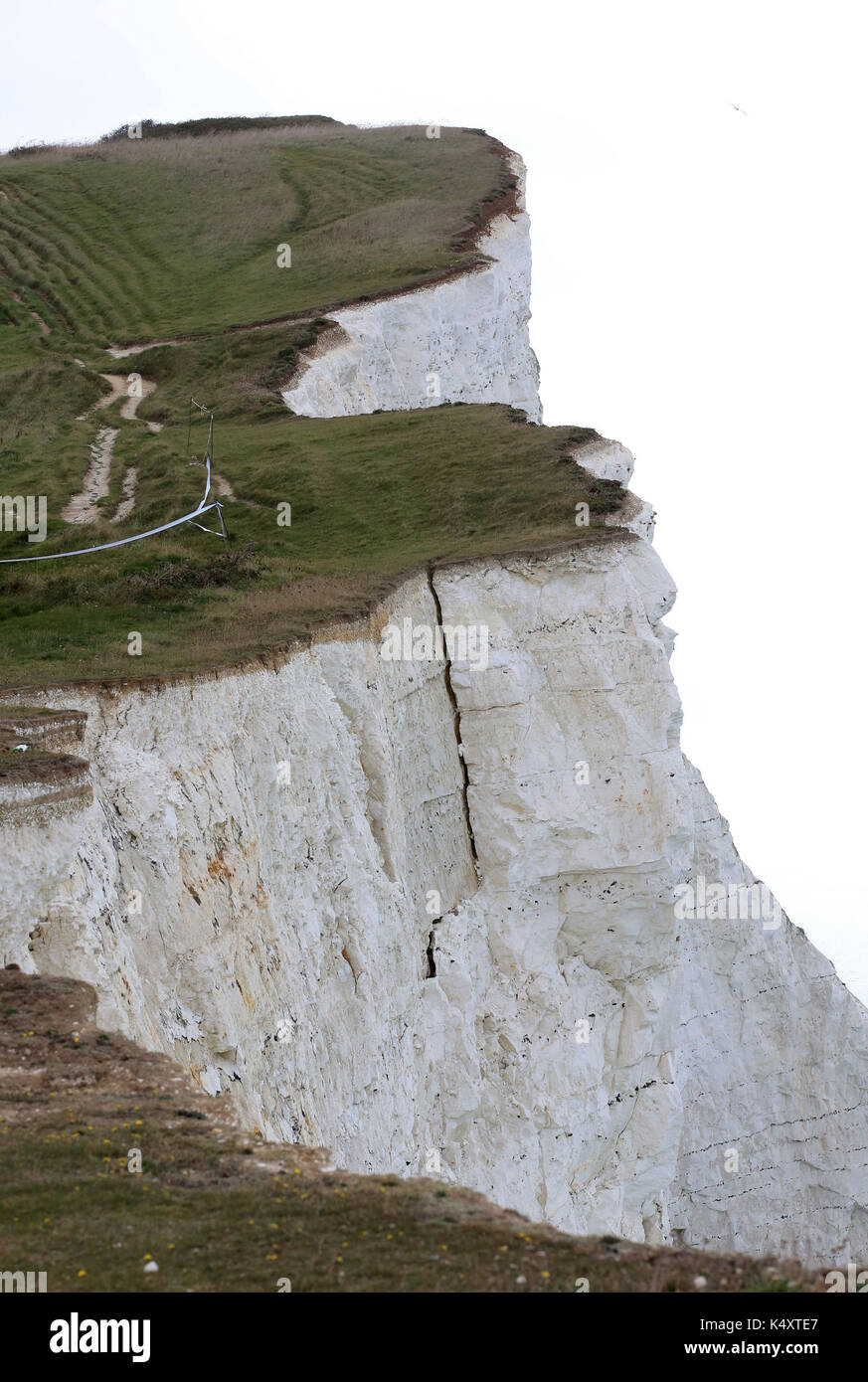 A view of a large crack which has recently appeared in the cliffs at ...