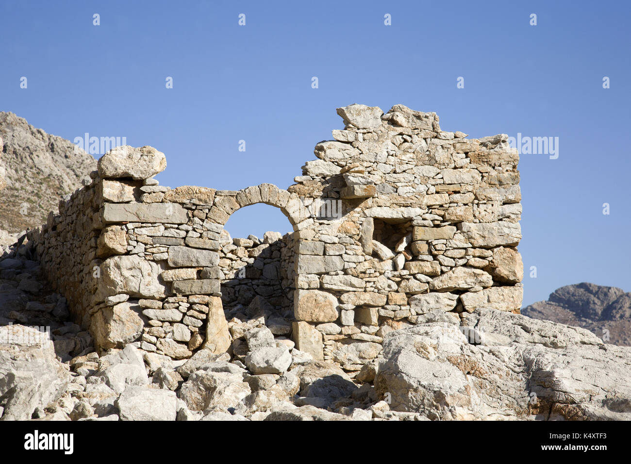Ruins in the abandoned village of Mikro Horio, Tilos, Greece Stock ...