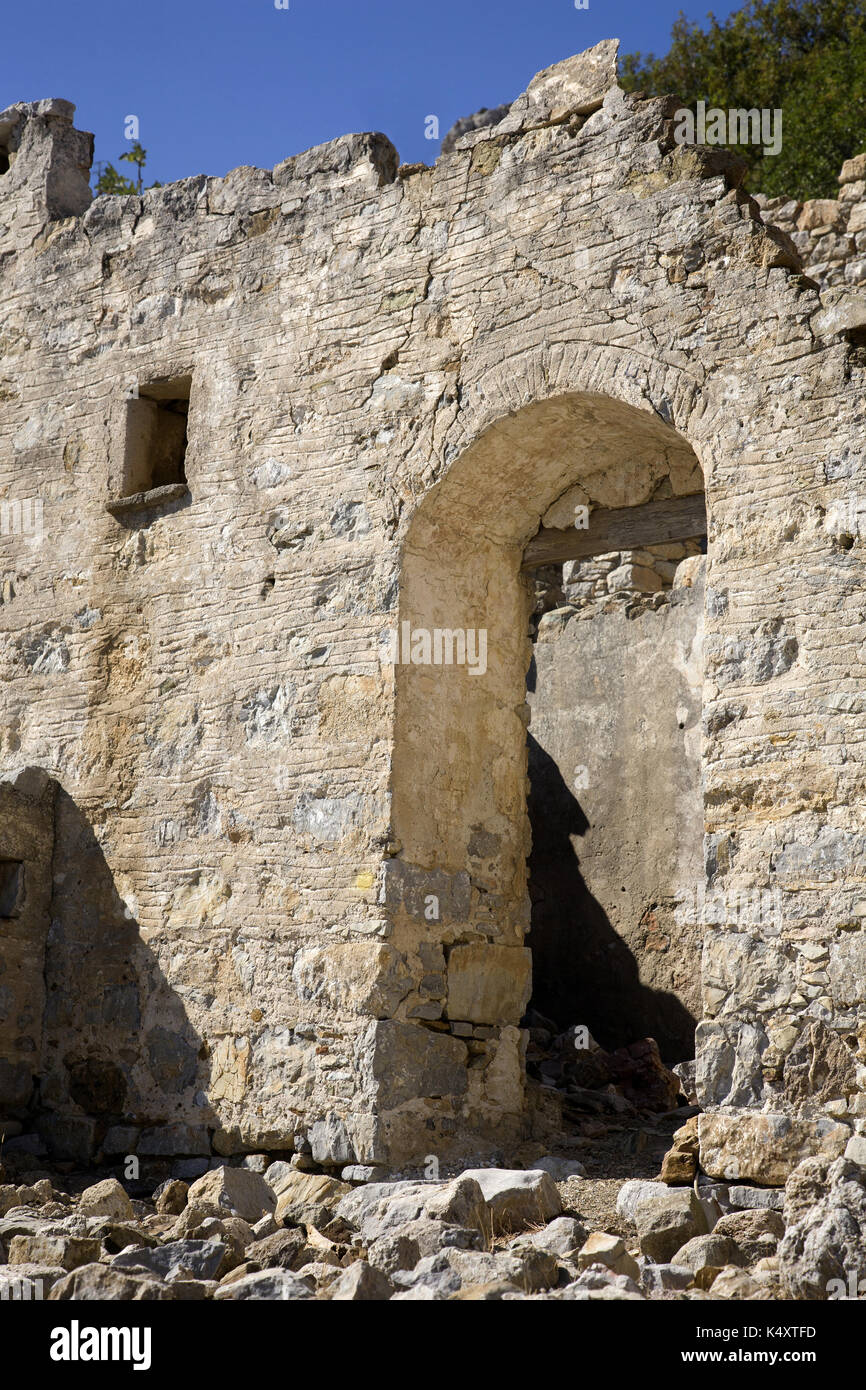 Ruins in the abandoned village of Mikro Horio, Tilos, Greece Stock ...