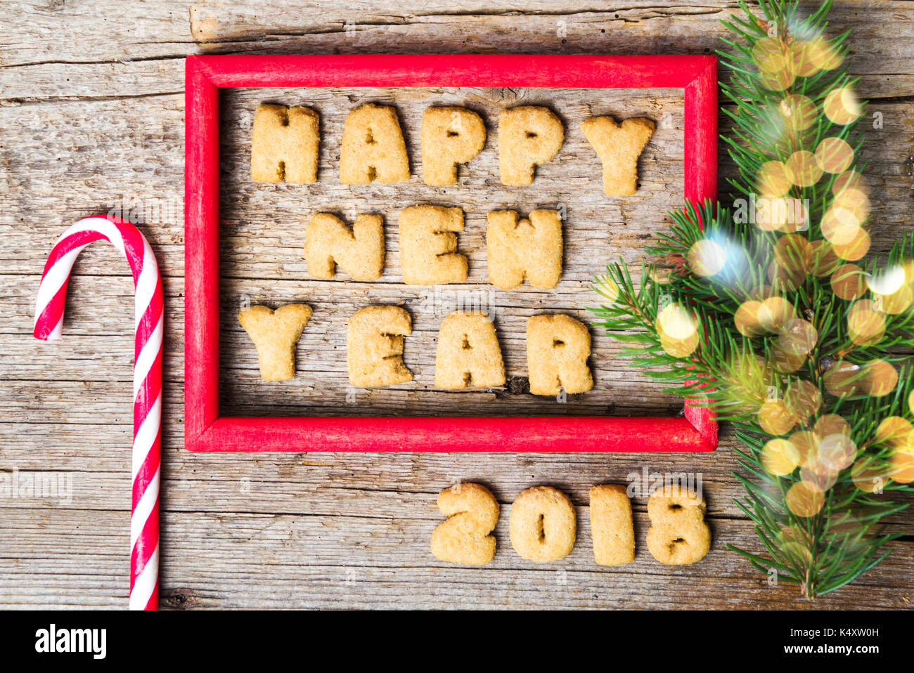 Happy new year note in a red wooden frame Stock Photo - Alamy