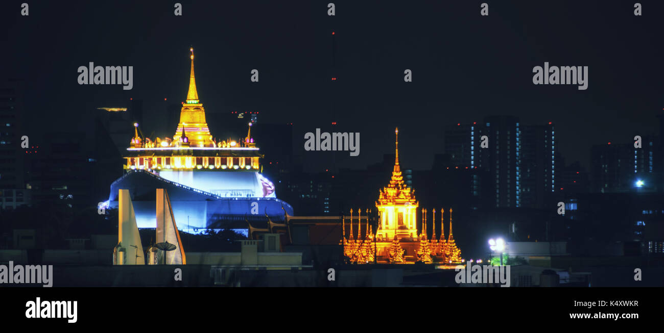Golden Mount Temple night view, Bangkok Thailand Landmark Stock Photo ...