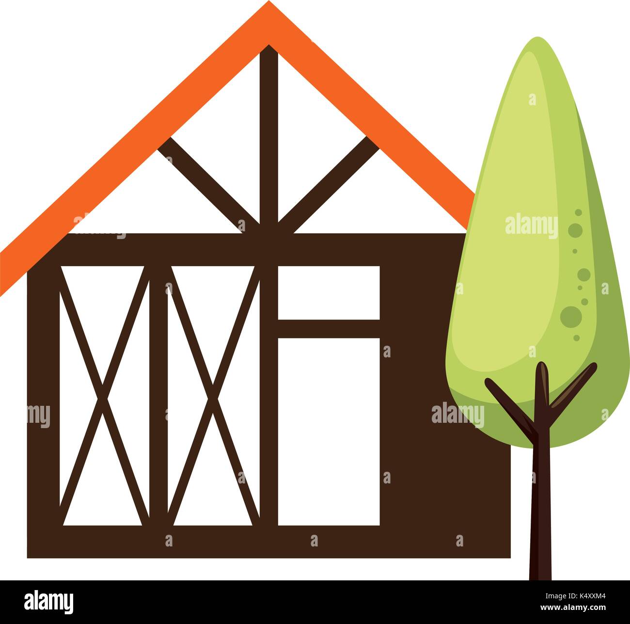 wooden house structure with tree vector illustration design Stock ...