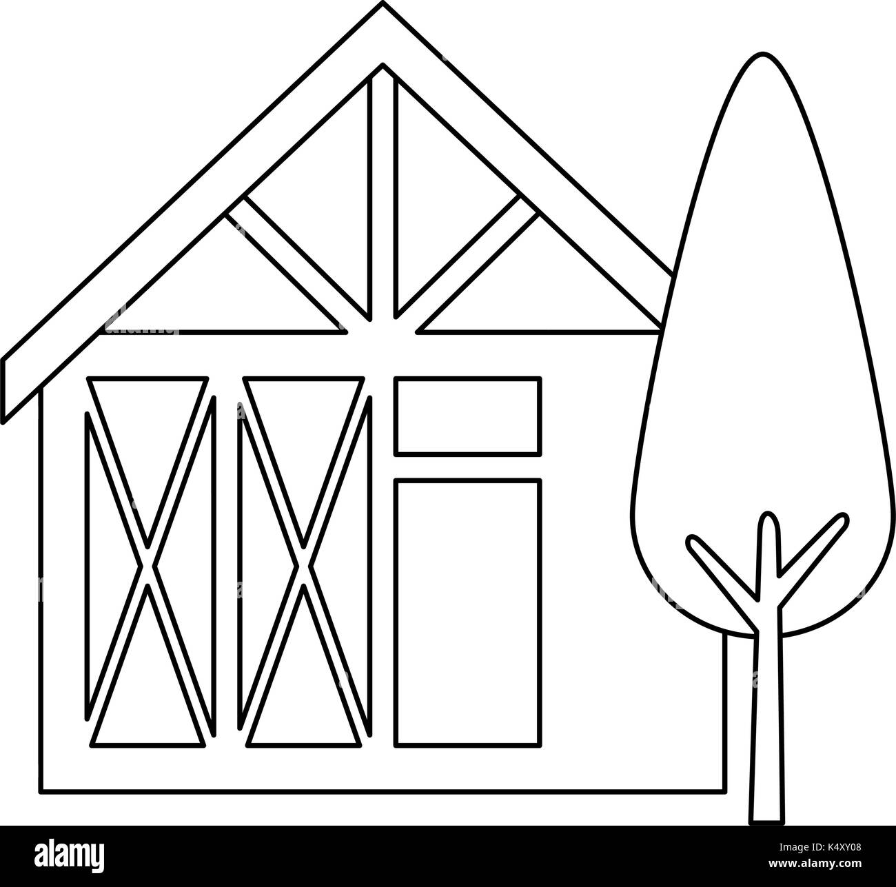 wooden house structure with tree vector illustration design Stock ...