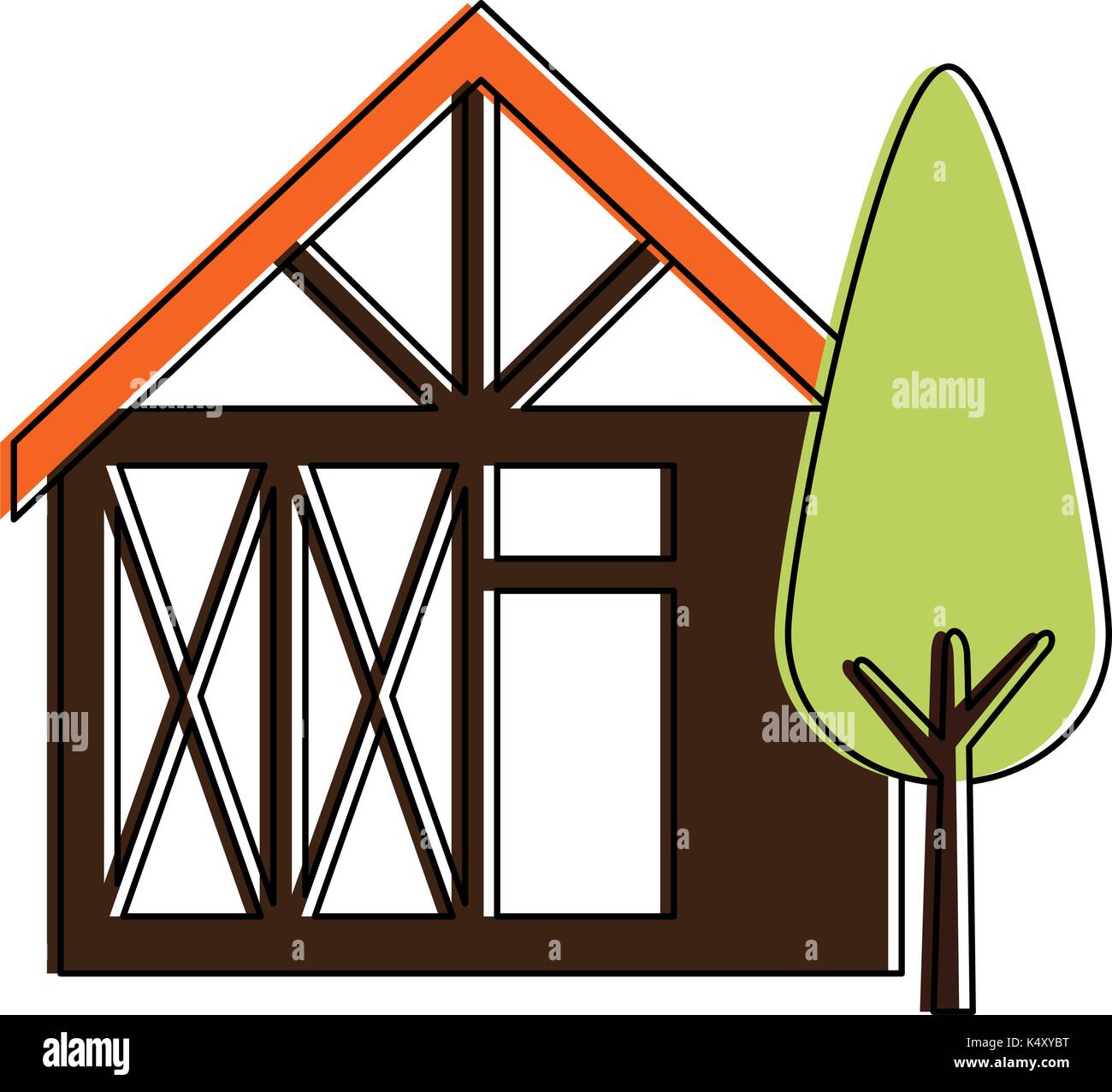 wooden house structure with tree vector illustration design Stock ...