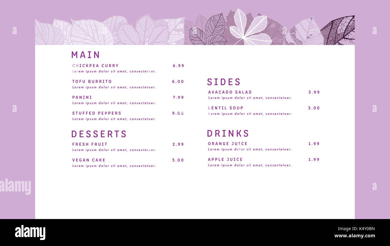 Vector image of menu card with menu and prices Stock Vector Image & Art ...