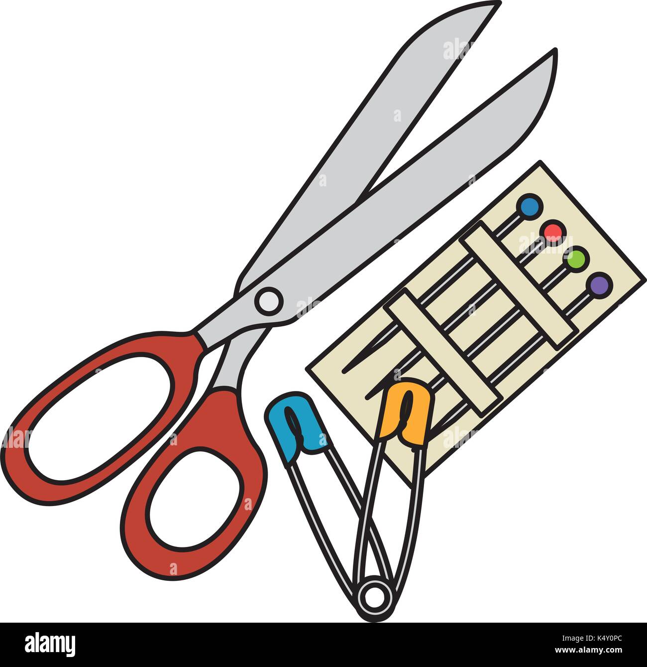 sewing scissors with pins and hooks vector illustration design Stock ...
