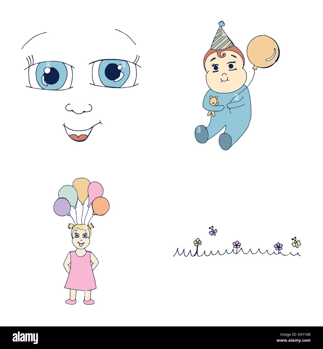 Vector set of baby with balloon and baby face Stock Vector Image & Art ...