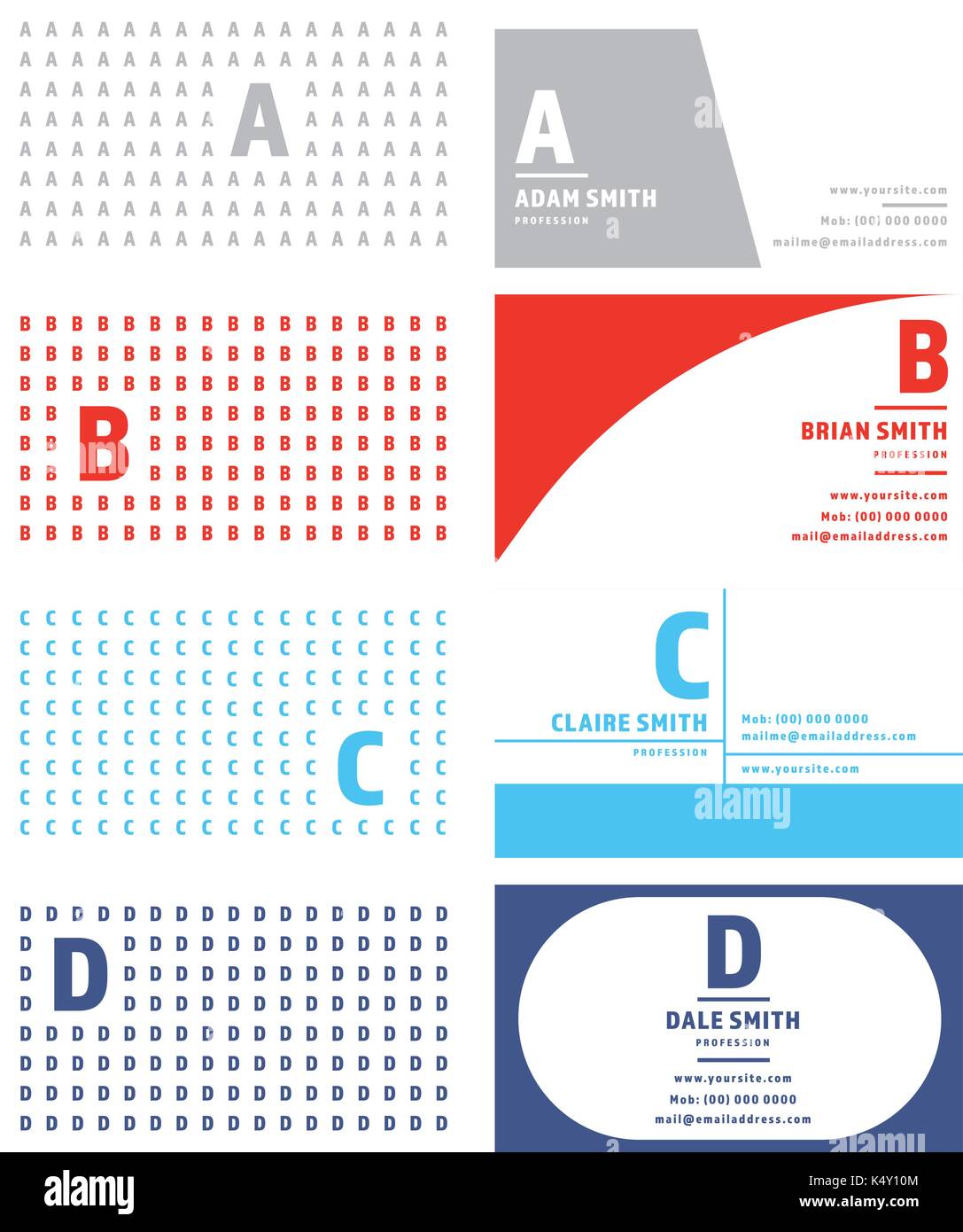 Vector set of business card with alphabets Stock Vector Image & Art - Alamy