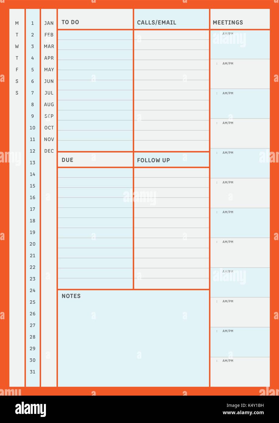 Daily planner template layout Stock Vector Image & Art - Alamy