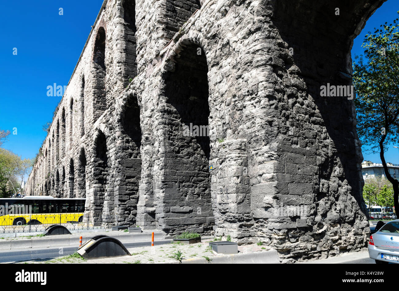 ISTANBUL, TURKEY - APR 10: Ancient roman Aqueduct of Valens in Istanbul ...