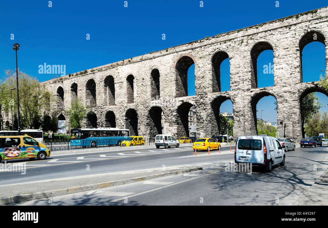 ISTANBUL, TURKEY - APR 10: Ancient roman Aqueduct of Valens in Istanbul ...